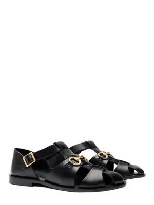 SCAROSSO Helene Leather Sandals - Black - Calf