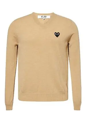 Play Comme Des Garcon Heart Appliqué Wool Jumper - Light Camel