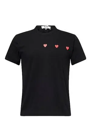 Play Comme Des Garcon Triple Heart Graphic-print Crewneck Cotton T-shirt - Black