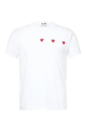 Play Comme Des Garcon Triple Heart Graphic-print Crewneck Cotton T-shirt - White