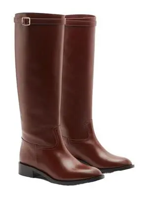 SCAROSSO Lauren Buckled Boots - Light Brown - Calf