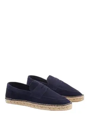 SCAROSSO Diego Suede Penny Loafer Espadrilles Blue - Suede Leather