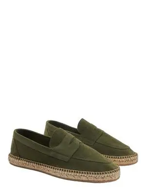 SCAROSSO Diego Suede Penny Loafer Espadrilles Green - Suede