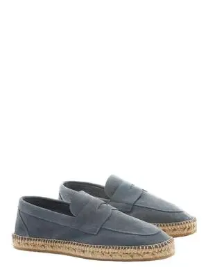 SCAROSSO Diego Suede Penny Loafer Espadrilles Grey - Suede Leather