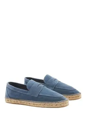 SCAROSSO Diego Suede Penny Loafer Espadrilles Steel Grey - Suede
