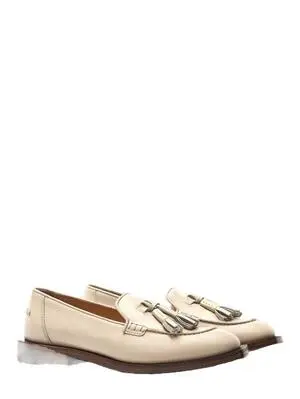 SCAROSSO Arianna Tassel Loafers - Off White - Calf