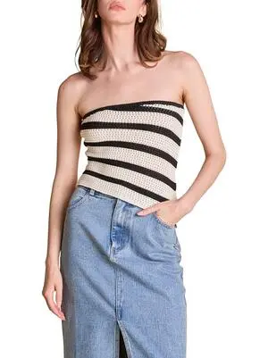 Endless Rose Stripe Open Stitch Tube Top - Cream/ Black