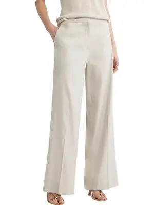 Nordstrom The Lennox Linen Blend Wide Leg Trousers Beige Scroll