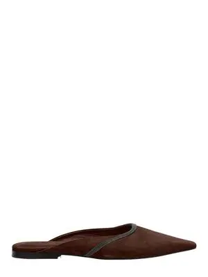Brunello Cucinelli Suede Monili Ballerina Mules - Burgundy