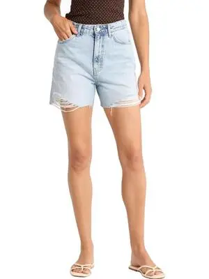 REFORMATION High Waist Raw Hem Denim Shorts - Dory