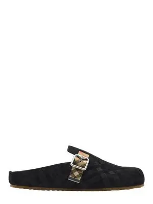 Burberry Check Suede Urchin Clogs - Black