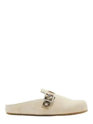 Burberry Suede Buckled Clogs - Bake Beige