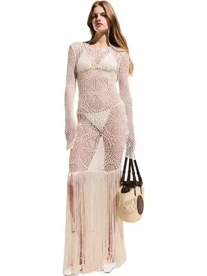 Stella McCartney Long Sleeve Crochet Maxi Dress - Natural