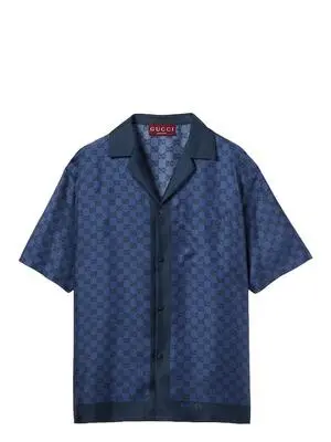 Gucci Printed Silk Twill Bowling Shirt - Blue