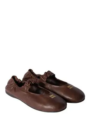Miu Miu Ruched Nappa Leather Ballerinas - Briarwood