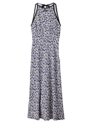 Miu Miu Long Floral Print Crepe De Chine Dress - Blue/granite Gray