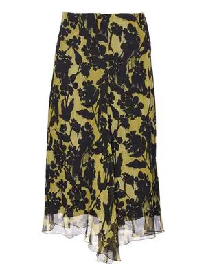 VICTORIA BECKHAM Green And Black Floral Print Midi Skirt