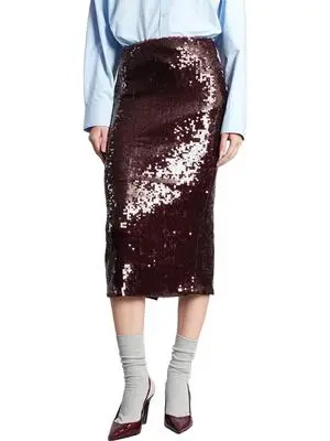 Remain Birger Christensen Sequin Embellished Midi Skirt - Red