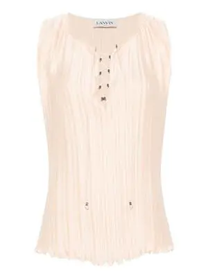 LANVIN Charmeuse Plissé Sleeveless Top - Apricotine