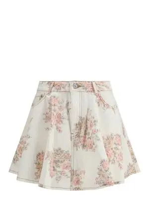 GANNI Floral Print Denim Mini Skirt