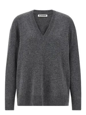 JIL SANDER Cashmere Blend V-neck Sweater - Gray