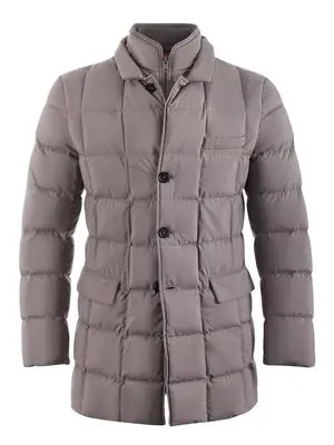 FAY Long Quilted Nylon Down Jacket - Grey
