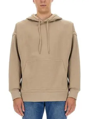 Helmut Lang Logo Embroidered Cotton Sweatshirt Beige