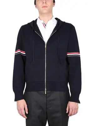 Thom Browne Hooded Zip-up Sweatshirt - Blue