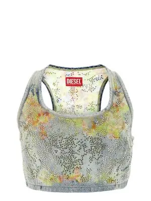 Diesel Embellished Denim Crop Top - Multicoloured