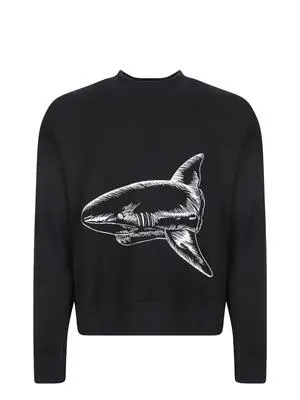 Palm Angels Cotton Sweatshirt With Shark Print - Black