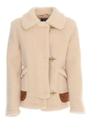FAY Shearling Jacket With Leather Details Beige
