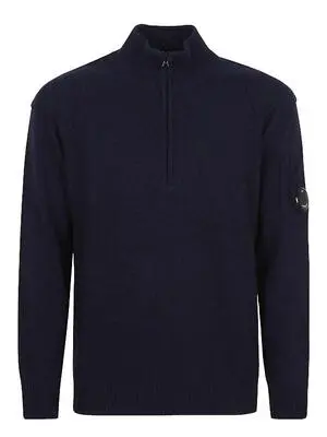 C.P. COMPANY Half Zip Lambswool Sweater Blue