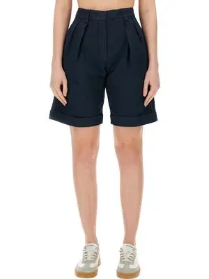 Aspesi Cotton-linen Blend Shorts - Blue