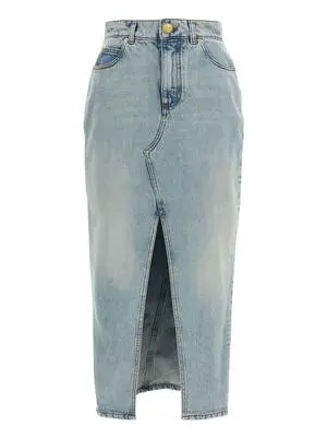 Balmain Straight Fit Denim Skirt - Light Blue Denim
