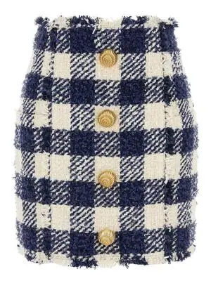Balmain Tweed Check Mini Skirt - Blue