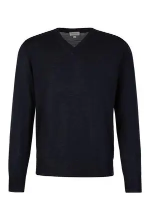 Canali Merino Wool V-neck Sweater - Midnight Blue