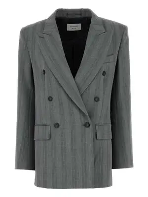 Sportmax Embroidered Stretch Wool Blend Blazer Stripped