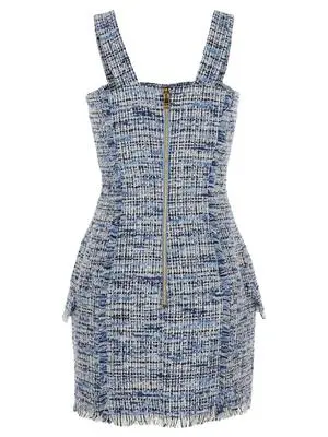 Balmain Tweed Dress With Frayed Details - Blue