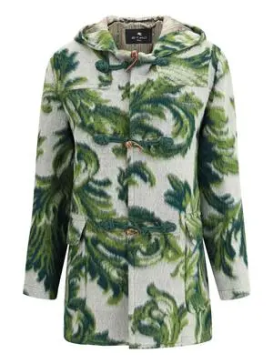 Etro Patterned Wool Duffle Coat Green