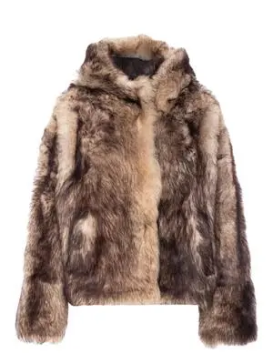 YVES SALOMON Fur Jacket With Hood - Beige