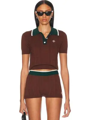 Casablanca Cable Knit Polo Top - Brown