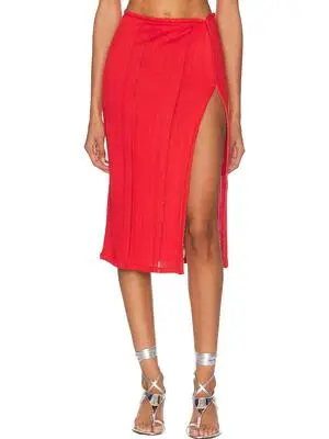 JADE CROPPER Side Slit Midi Skirt - Red