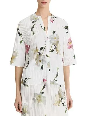 Vince Pleated Peony Print Shirt - White Peony
