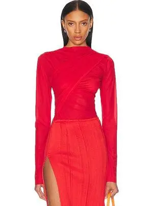 JADE CROPPER Draped Top - Red