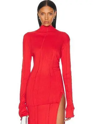 JADE CROPPER Long Sleeve Mockneck Top - Red
