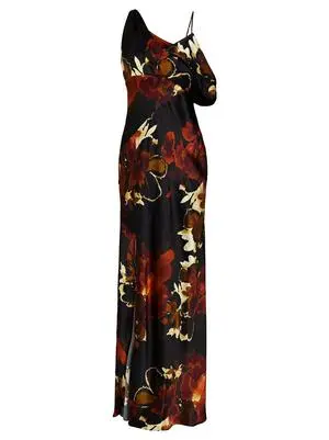 NICHOLAS Off-the-shoulder Floral-print Silk-blend Satin Maxi Dress - Black