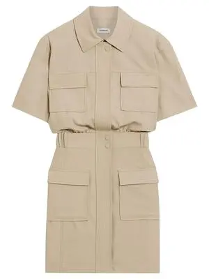 Simkhai Crissy Wool-Blend Twill Mini Shirt Dress Beige