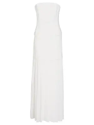 NICHOLAS Strapless Pleated Crepe Maxi Dress - Ivory