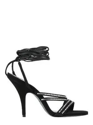Patrizia Pepe Leather Sandals With Ankle Ties - Black
