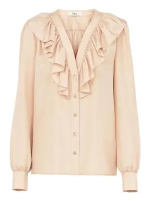 CHLOÉ V-Neck Ruffled Silk Habotai Blouse